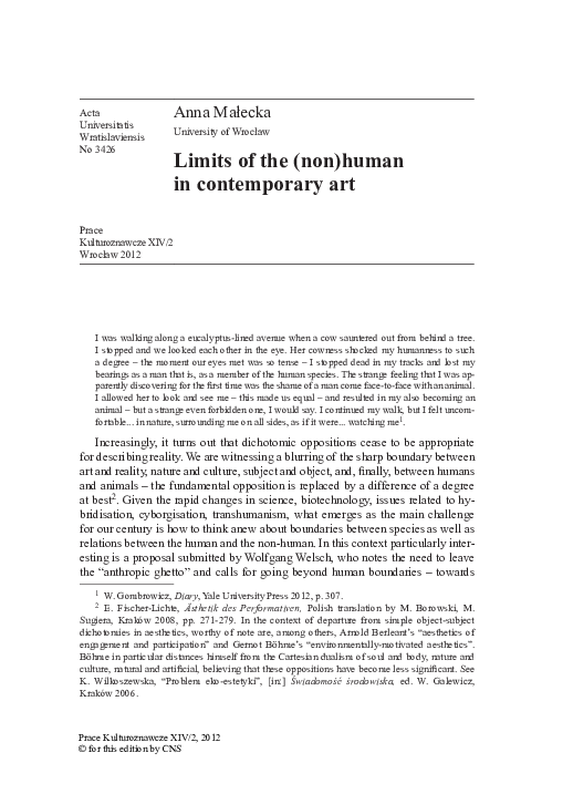 (PDF) Anna Małecka, Limits of the (non)human in contemporary art (PK ...