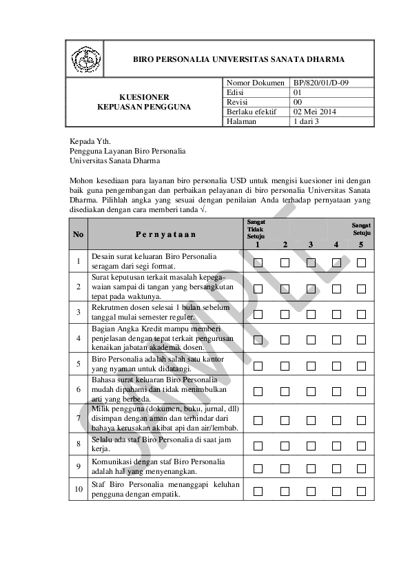 (PDF) Sample Kuesioner Kepuasan Pengguna - Biro Personalia Institusi ...