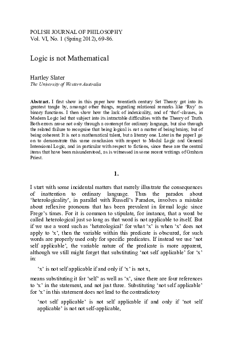 (PDF) Logic is not Mathematical
