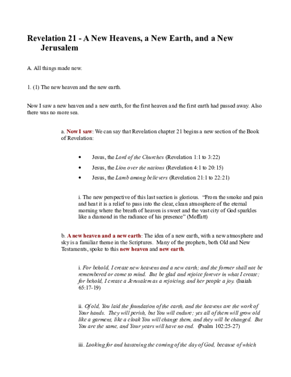(DOC) Revelation 21 -A New Heavens, a New Earth, and a New Jerusalem