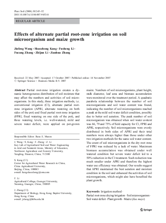 (PDF) Effects of alternate partial root-zone irrigation on soil ...