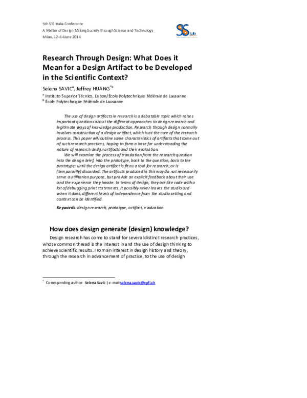 (PDF) Research Through Design: What Does it Mean for a Design Artifact ...