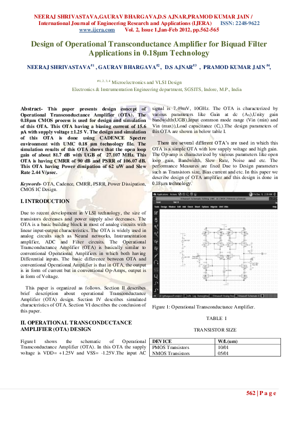 (PDF) 562 | P a g e Design of Operational Transconductance Amplifier for Biquad Filter ...