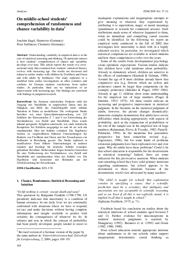 (PDF) On middle-school students' comprehension of randomness and chance ...