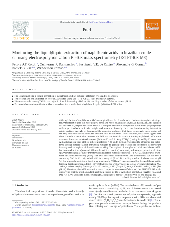 (PDF) Evolution of Naphthenic Acids during the Corrosion Process ...
