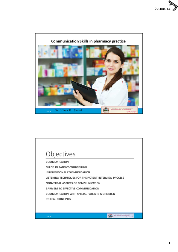 (PDF) Communication Skills in Pharmacy Practice