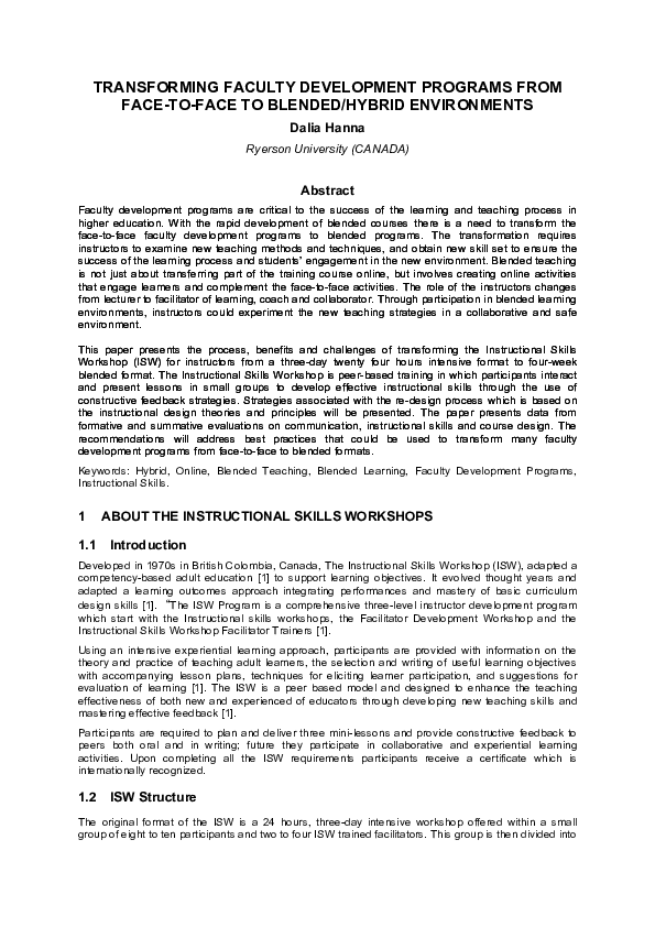 (PDF) TRANSFORMING FACULTY DEVELOPMENT PROGRAMS FROM FACE-TO-FACE TO BLENDED HYBRID ENVIRONMENTS