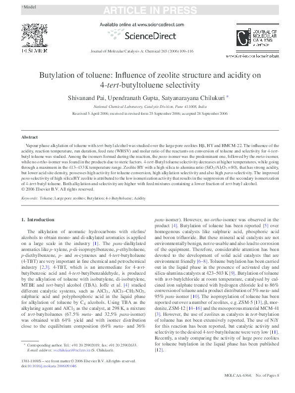 (PDF) ARTICLE IN PRESS Butylation of toluene: Influence of zeolite ...