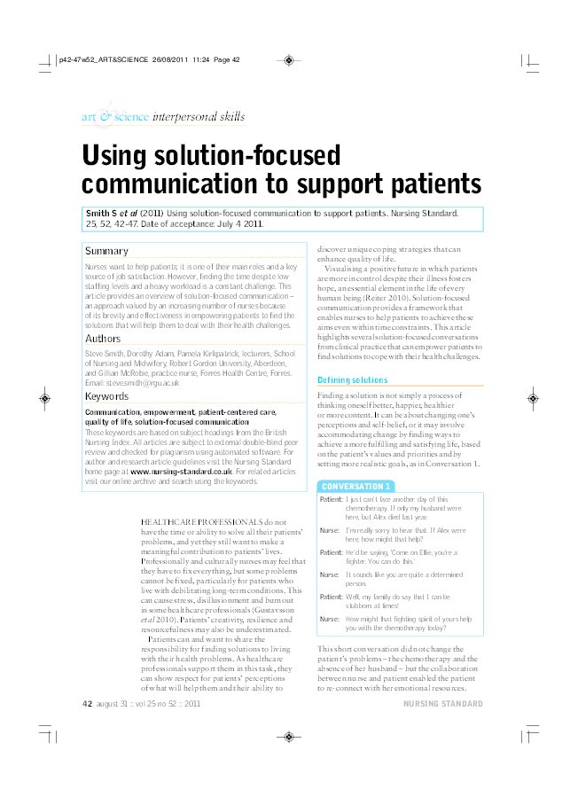 (PDF) Using solution-focused communication to support patients.