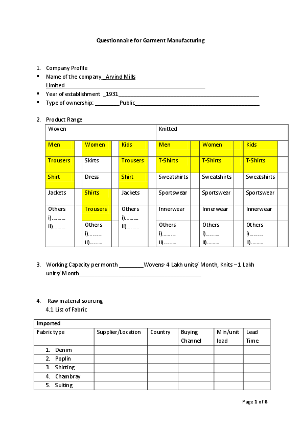 (DOC) Garment questionnaire SCM