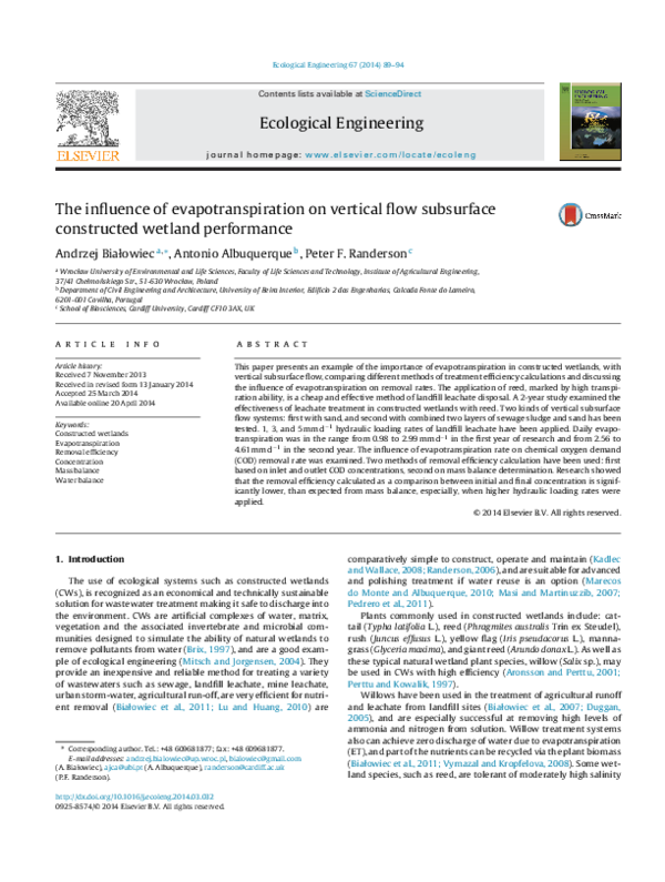 (PDF) The influence of evapotranspiration on vertical flow subsurface constructed wetland ...