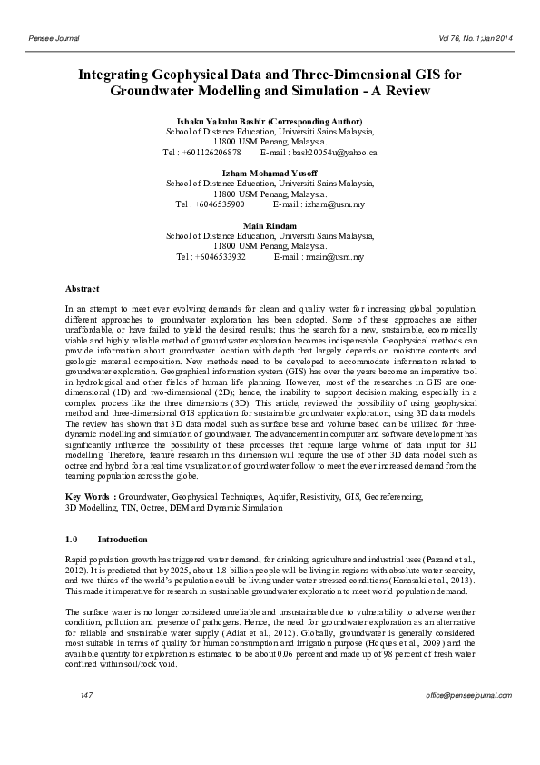 (PDF) Integrating Geophysical Data and Three-Dimensional GIS for Groundwater Modelling and ...