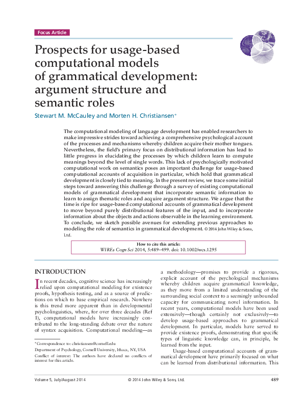 (PDF) Prospects for usage-based computational models of grammatical development: Argument ...