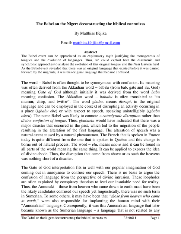 (PDF) The Babel on the Niger: deconstructing the biblical narratives