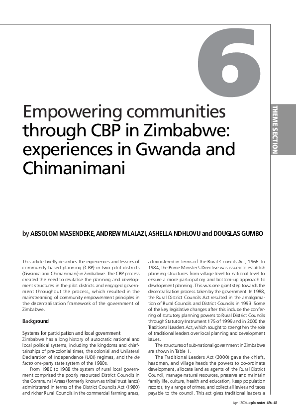 (PDF) Empowering communities through CBP in Zimbabwe: experiences in ...