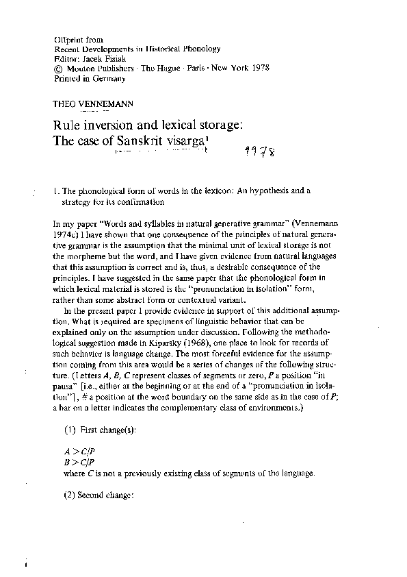 Rule inversion and lexical storage: The case of Sanskrit visarga [1978]