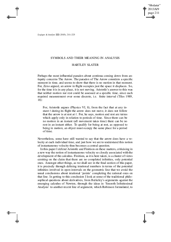 (PDF) Symbols and their Meaning in Analysis