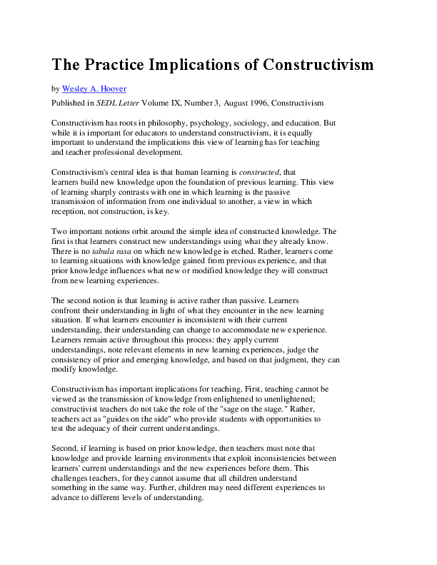 (DOC) The Practice Implications of Constructivism