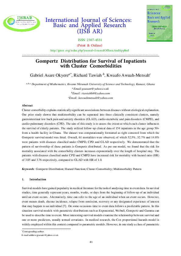 (PDF) Gompertz Distribution for Survival of Inpatients with Cluster ...