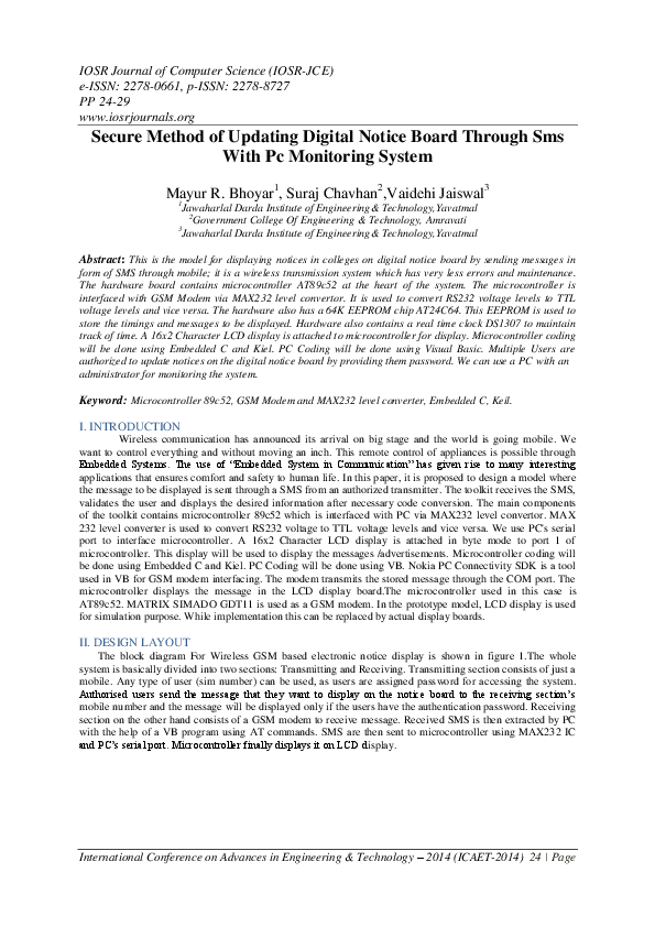 Secure Method of Updating Digital Notice Board Through SMS With Pc ...