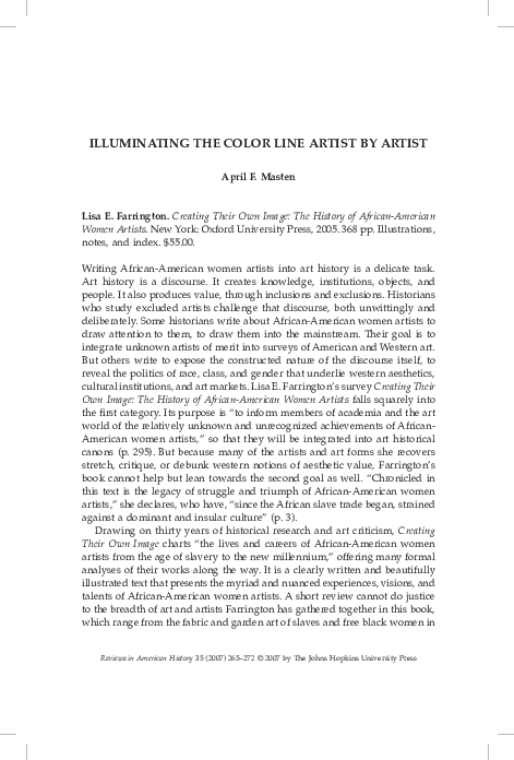 (PDF) “Illuminating the Color Line, Artist by Artist,” review of Lisa E ...