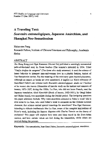 A Traveling Text: Souvenirs entomologiques, Japanese Anarchism, and ...
