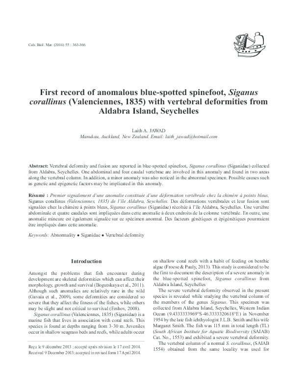 (PDF) First record of anomalous blue-spotted spinefoot, Siganus ...