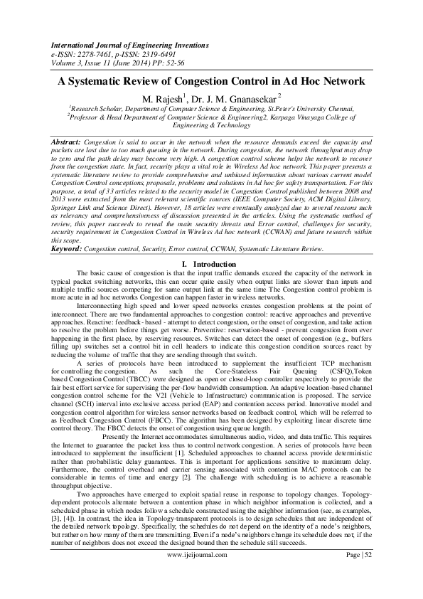 Pdf A Systematic Review Of Congestion Control In Ad Hoc Network