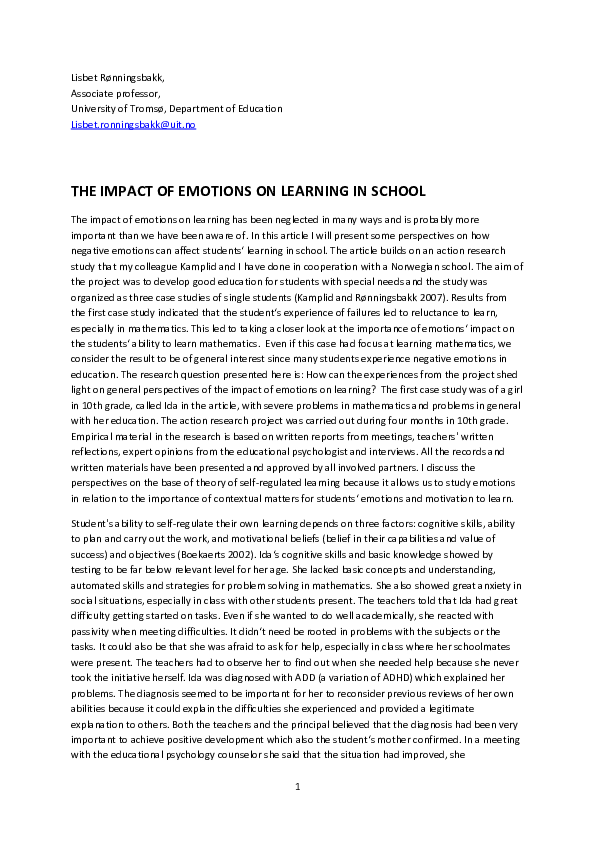 (DOC) The impact of emotions on learning in school