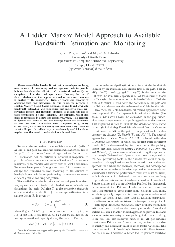 Pdf A Hidden Markov Model Approach To Available Bandwidth Estimation 0236