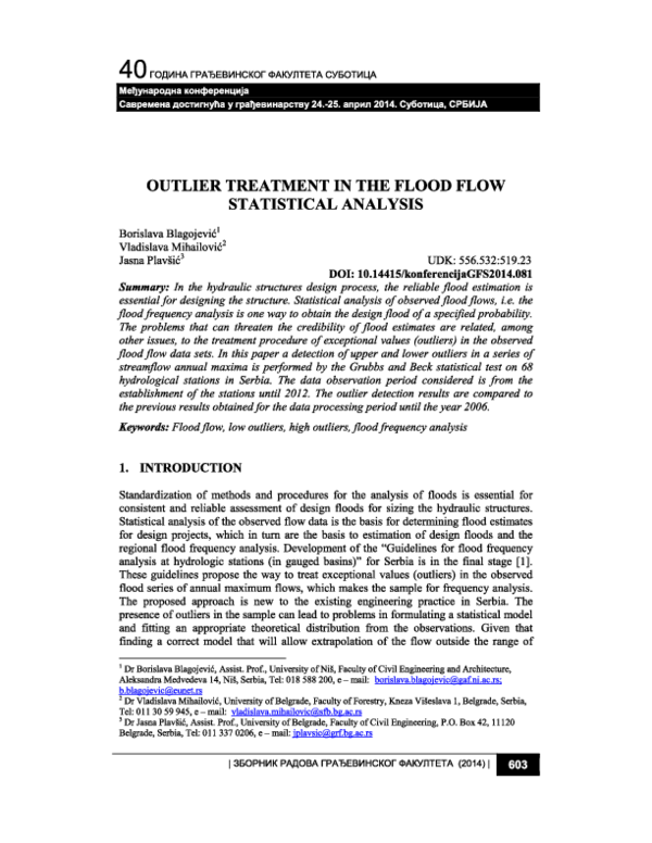 Pdf Outlier Treatment In The Flood Flow Statistical Analysis