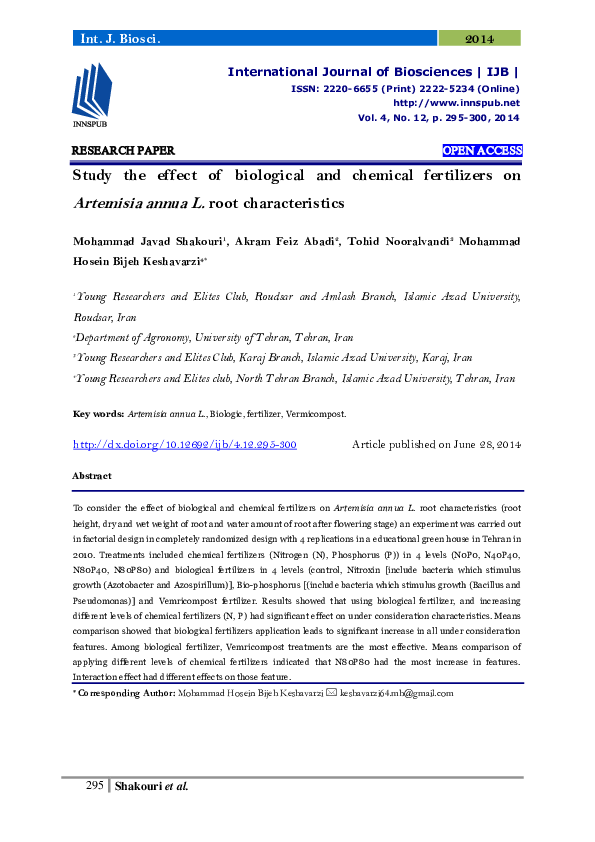 (PDF) biological and chemcal fertilizers on root characteristics