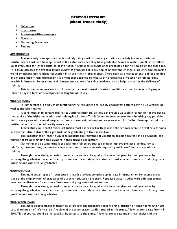 (DOC) Related Literature (about tracer study) · Definition · Importance ...