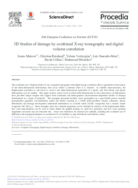 (PDF) 3D Studies of damage by combined X-ray tomography and digital ...