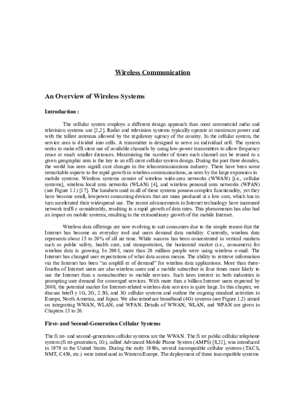 (DOC) Wireless Communication An Overview of Wireless Systems Introduction