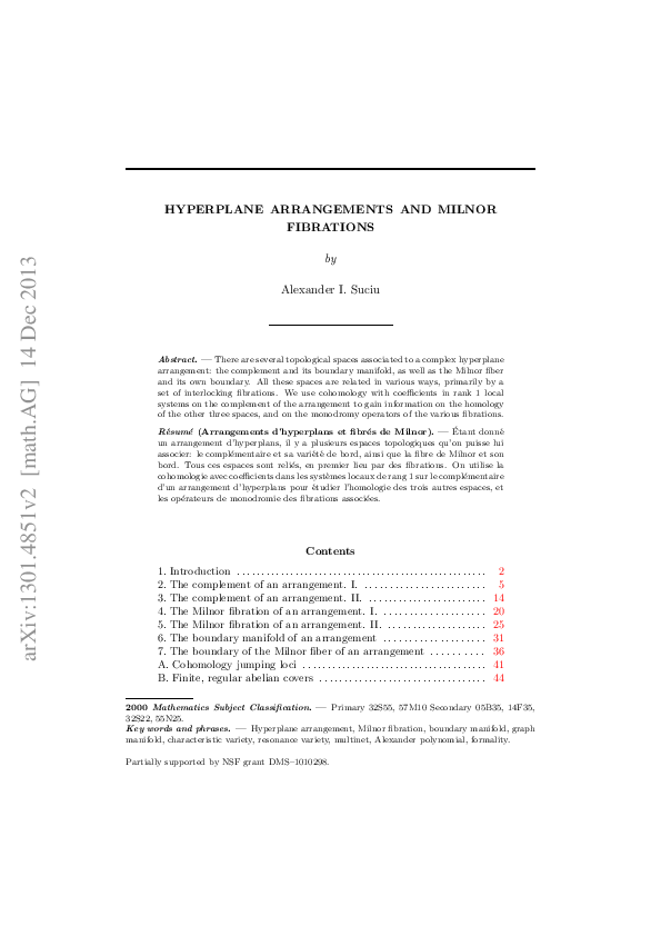 (PDF) Hyperplane arrangements and Milnor fibrations