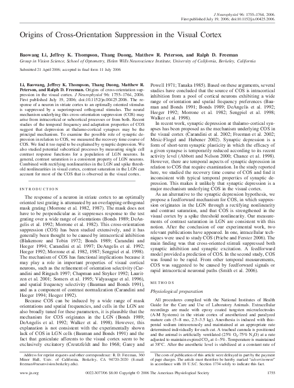 (PDF) Origins of Cross-Orientation Suppression in the Visual Cortex