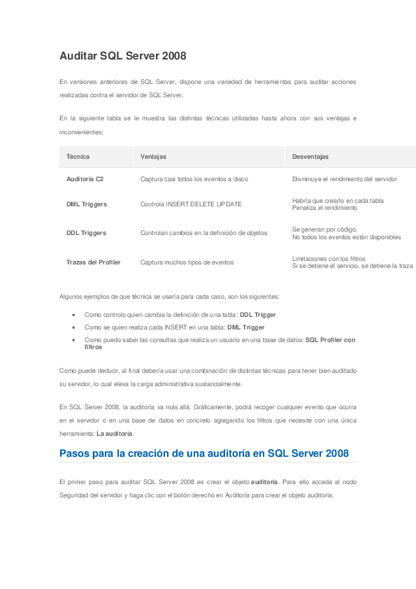 (DOC) Auditar SQL Server 2008 En versiones anteriores de SQL Server