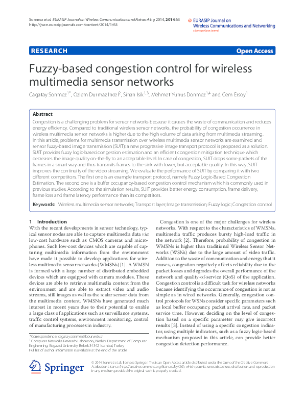 Pdf Fuzzy Based Congestion Control For Wireless Multimedia Sensor Networks