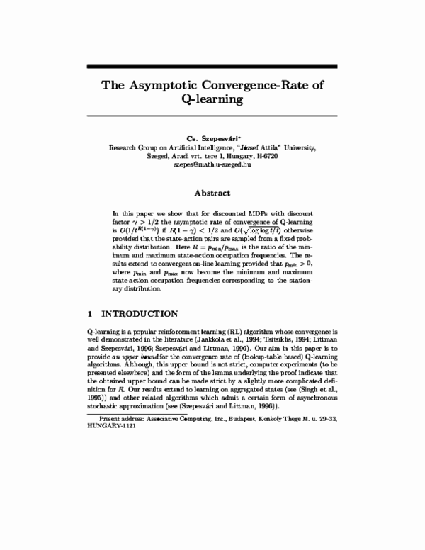 (PDF) The asymptotic convergence-rate of Q-learning