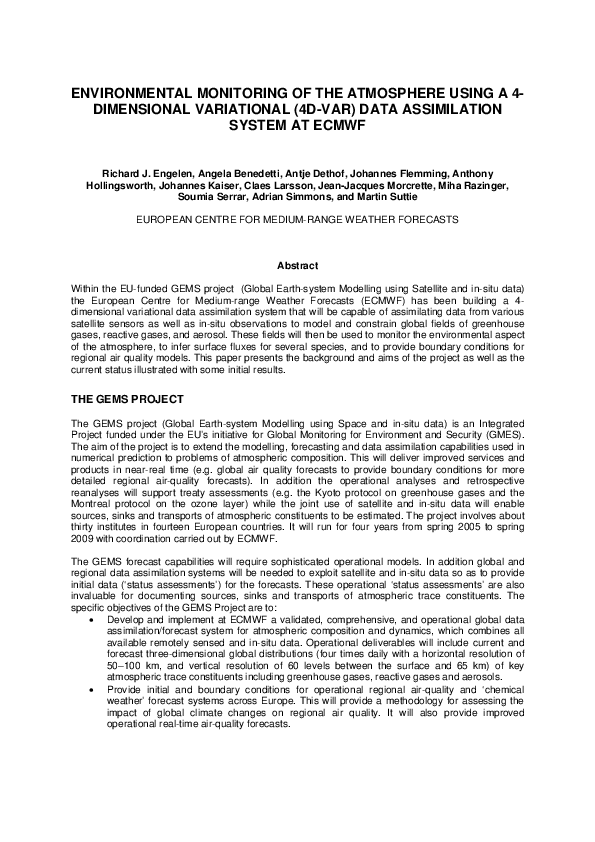 (PDF) ENVIRONMENTAL MONITORING OF THE ATMOSPHERE USING A 4- DIMENSIONAL VARIATIONAL (4D-VAR ...