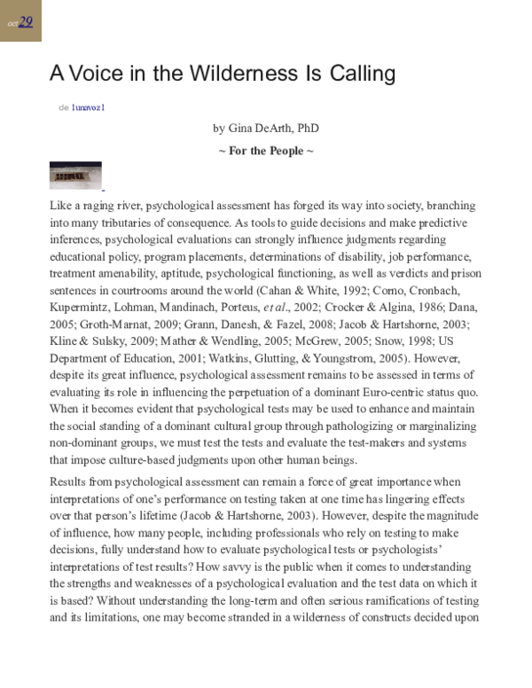 (DOC) A Voice in the Wilderness Is Calling