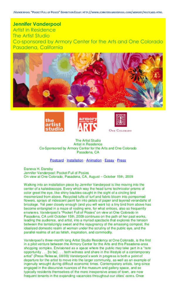 (PDF) Jennifer Vanderpoool Armory Center for the Arts Essay to Exhibition