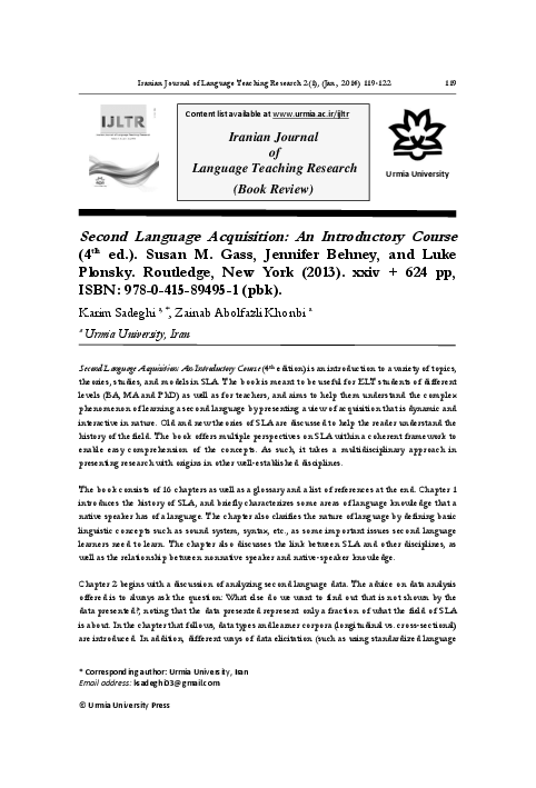 (PDF) Second Language Acquisition: An Introductory Course (4 th