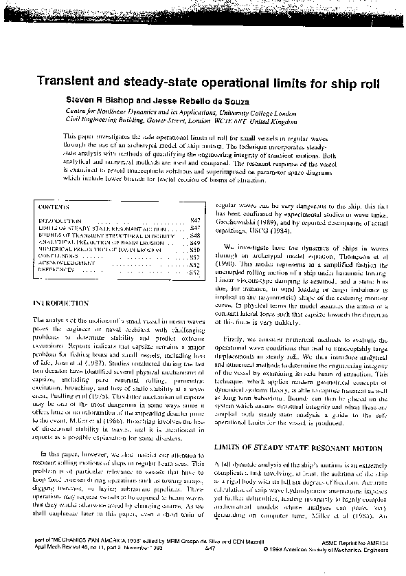(PDF) Transient and Steady-State Operational Limits for Ship Roll