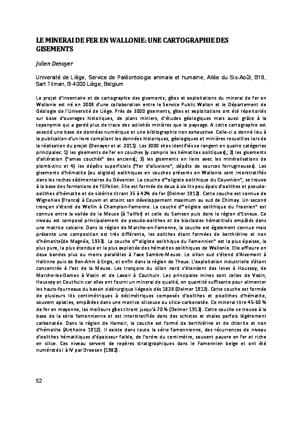 (PDF) Le minerai de fer en Wallonie: une cartographie des gisements