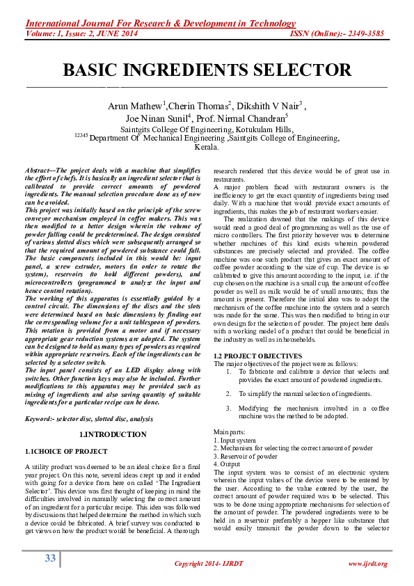 (PDF) BASIC INGREDIENTS SELECTOR