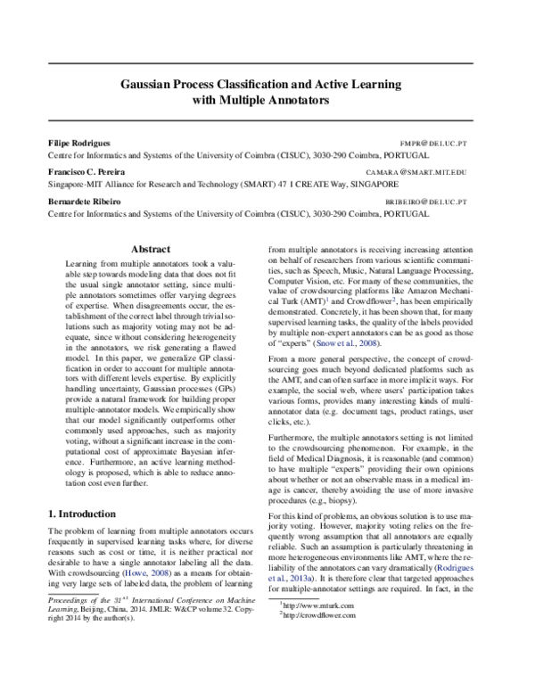 Pdf Gaussian Process Classification And Active Learning With Multiple Annotators 9014