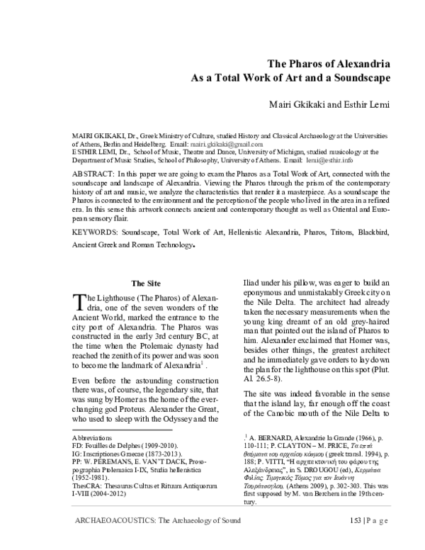 (PDF) ARCHAEOACOUSTICS: The Archaeology of Sound The Pharos of ...