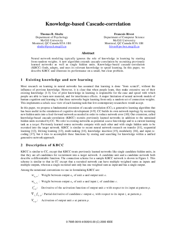 (PDF) Knowledge-based cascade-correlation